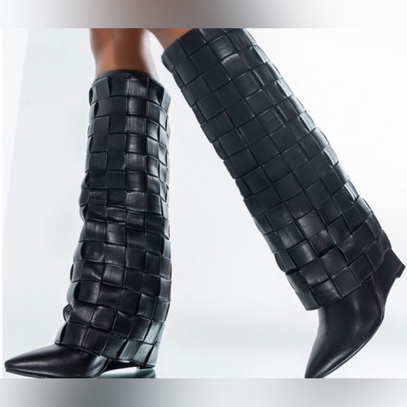 azalea wang | Shoes | Azalea Wang That Kinda Night Vegan Faux Leather Knee High Wedge Boots 65 ...